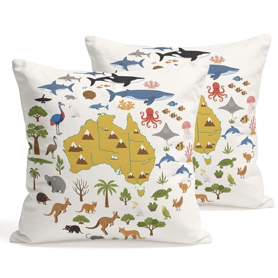 Cartoon Animals Botanical Throw Pillow Covers 18 x 18 Inch Pillow ...