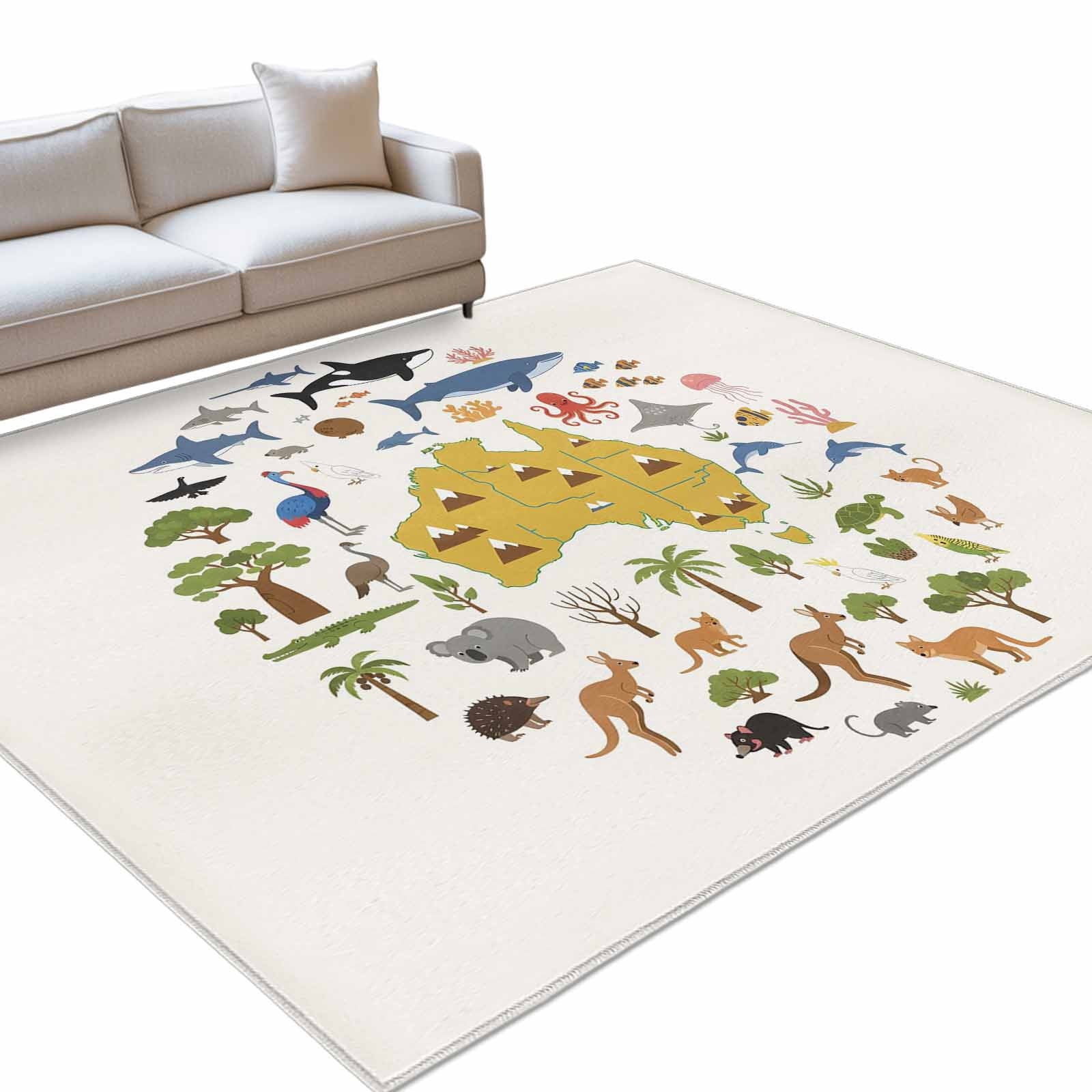 Cartoon Animals Botanical Washable Rug 5x7 Area Rug for Living Room ...