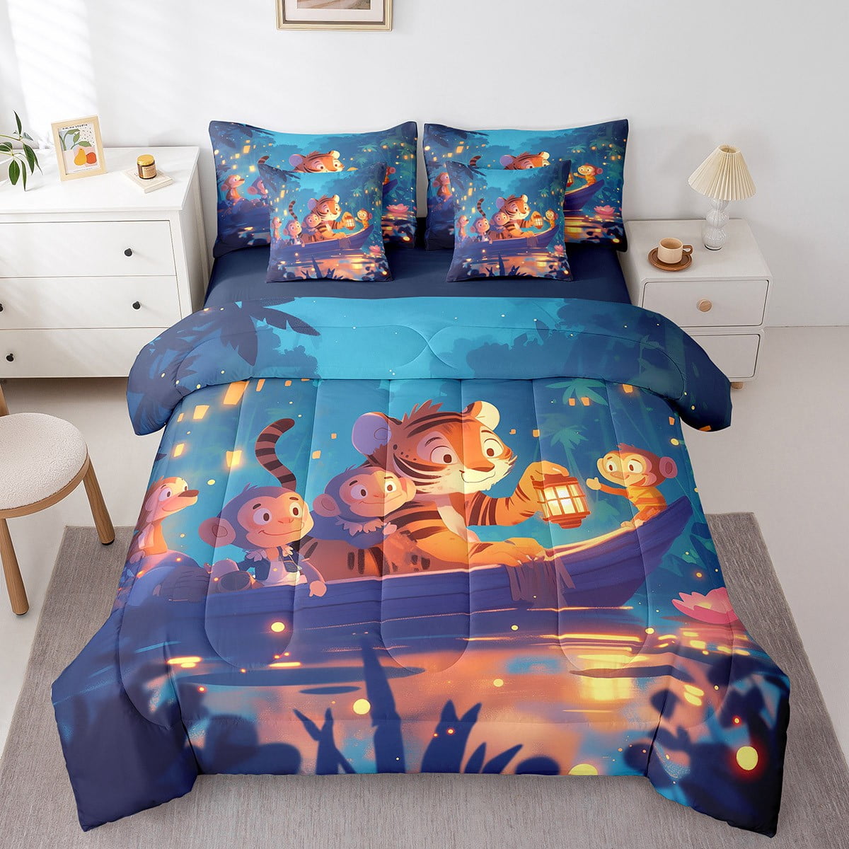 Cartoon Animals Comforter Set Full Size,Jungle Lake Adventure Bed Set ...