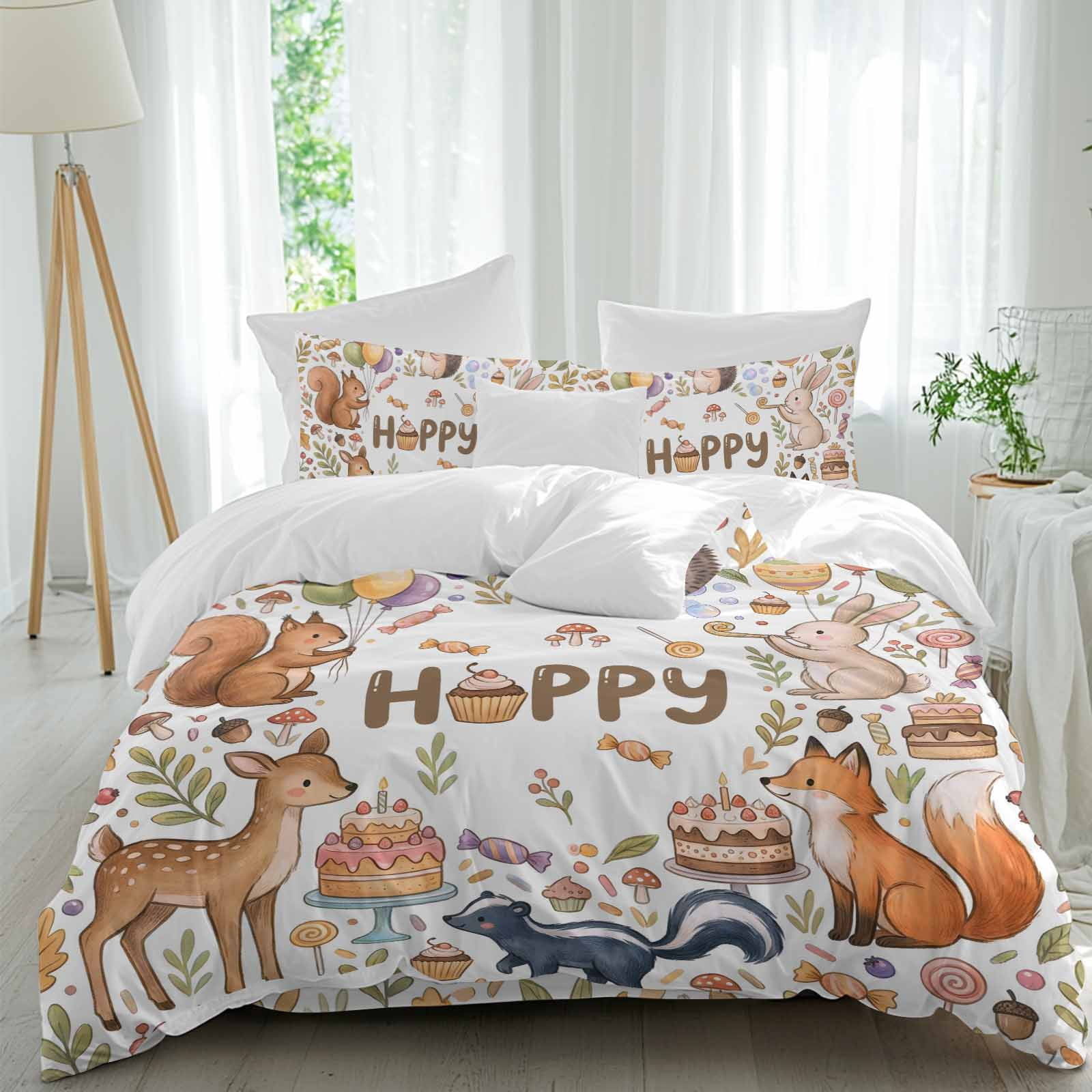 Cartoon Animals Comforter Set Queen Size, Happy Cakes Deer Squirrels ...