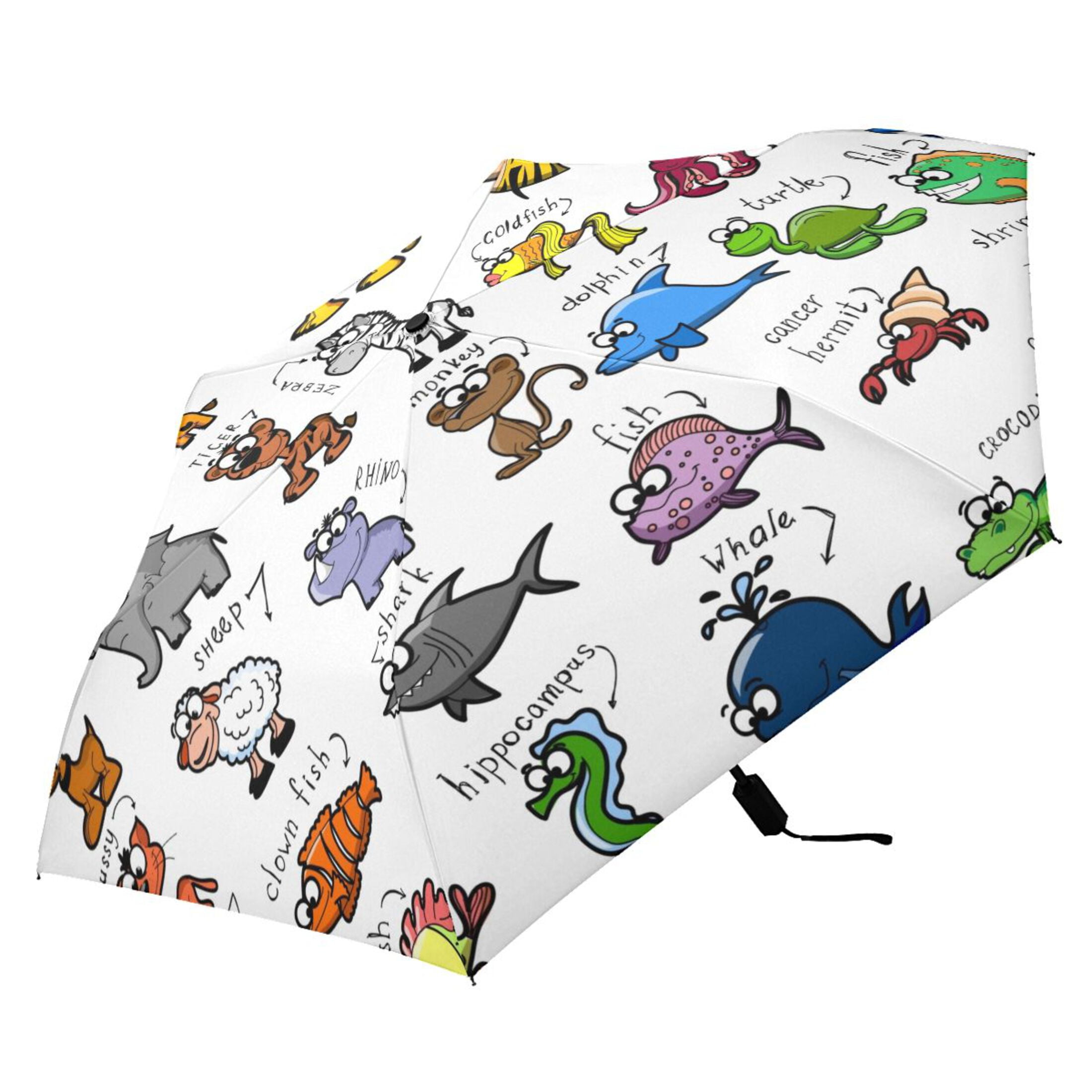 Cartoon Animals Compact Folding Umbrella for Rain Windproof Travel ...