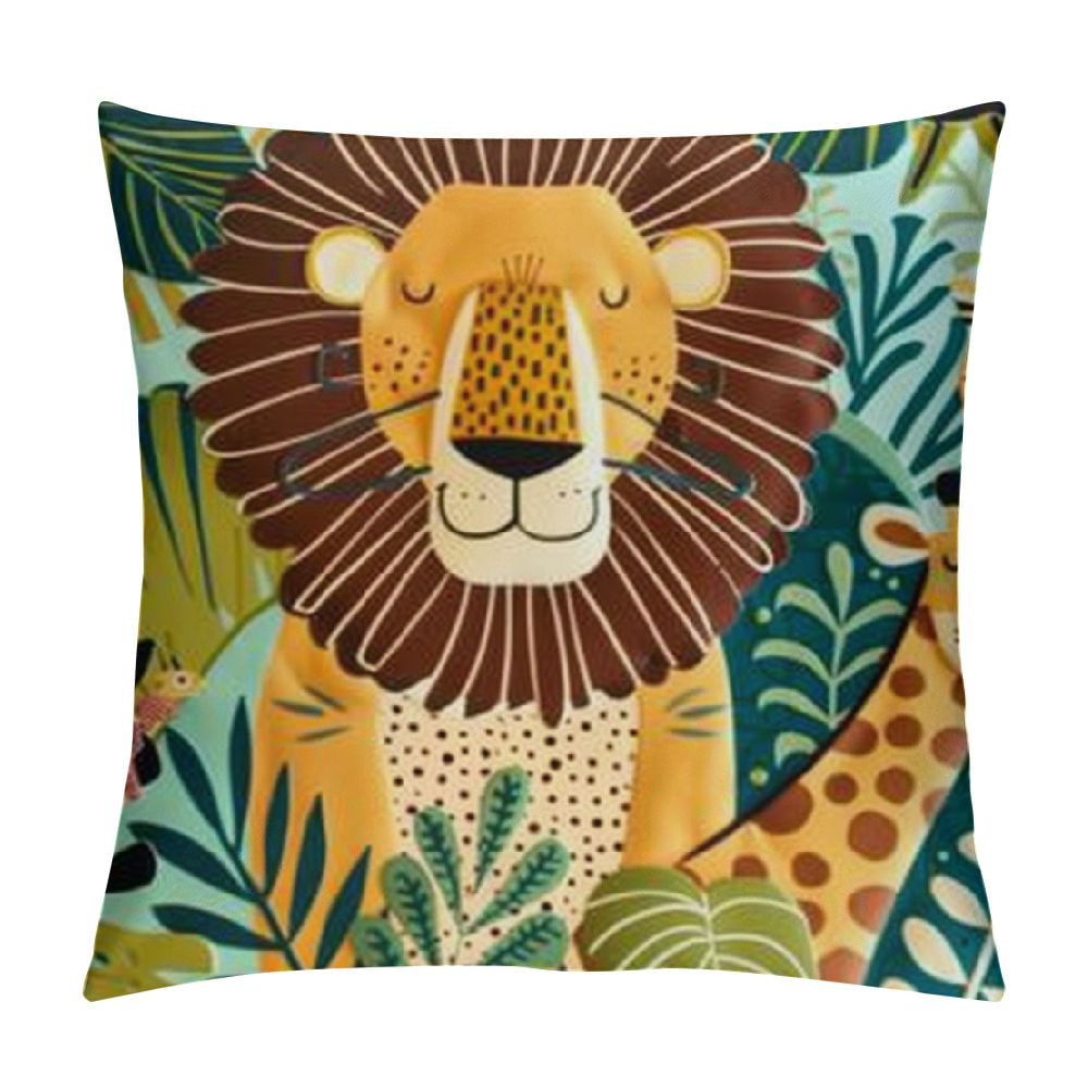 Cartoon Animals Fitted Sheet Full Size, Cue Jungle Lion Elephant ...