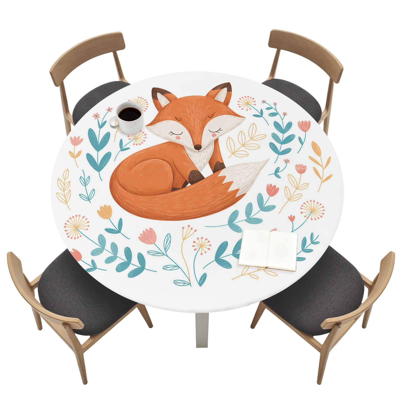 Cartoon Animals Fitted Tablecloth with Elastic Edged, Round Table Cloth ...