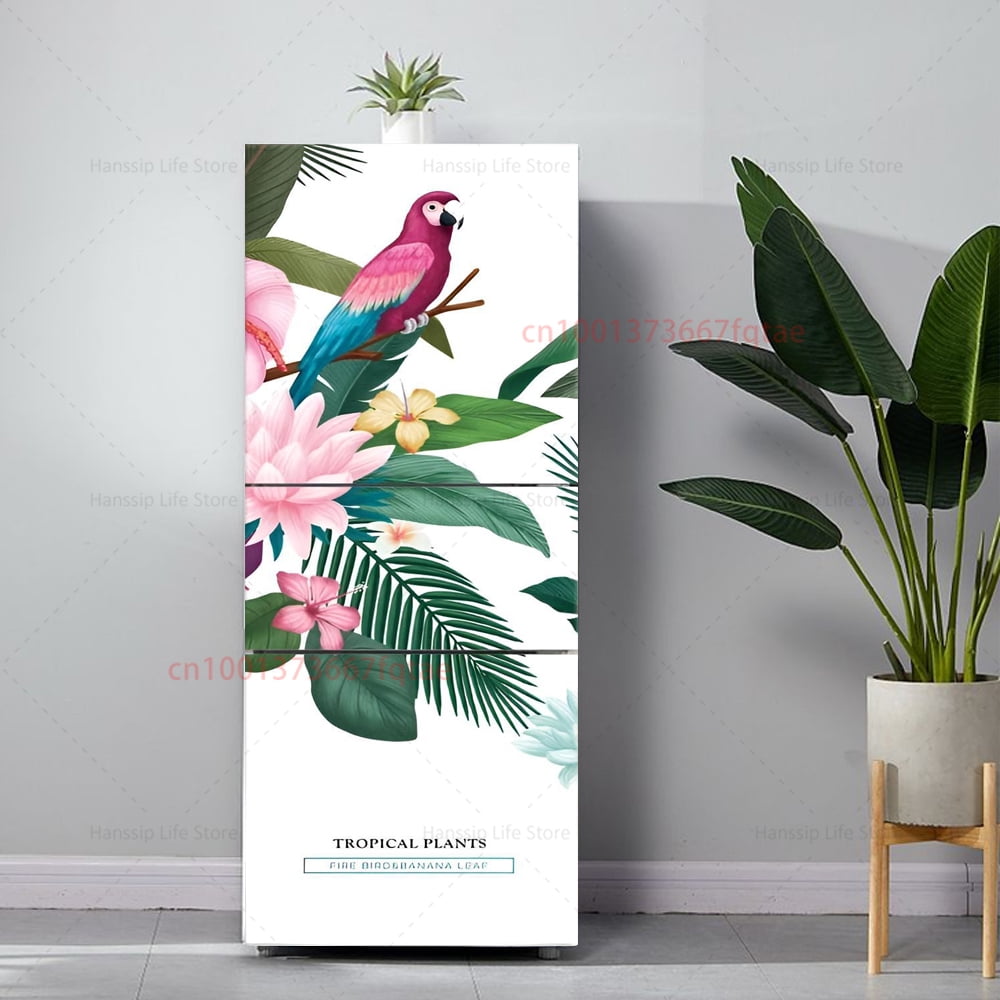 Cartoon Animals Flamingo Printed Tropical Fridge Door Cover Mural 3D ...