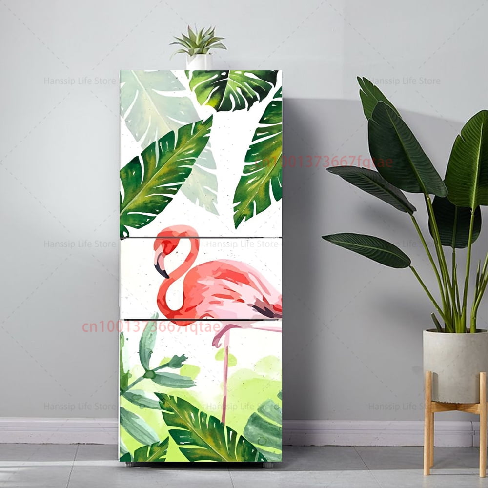 Cartoon Animals Flamingo Printed Tropical Fridge Door Cover Mural 3D ...