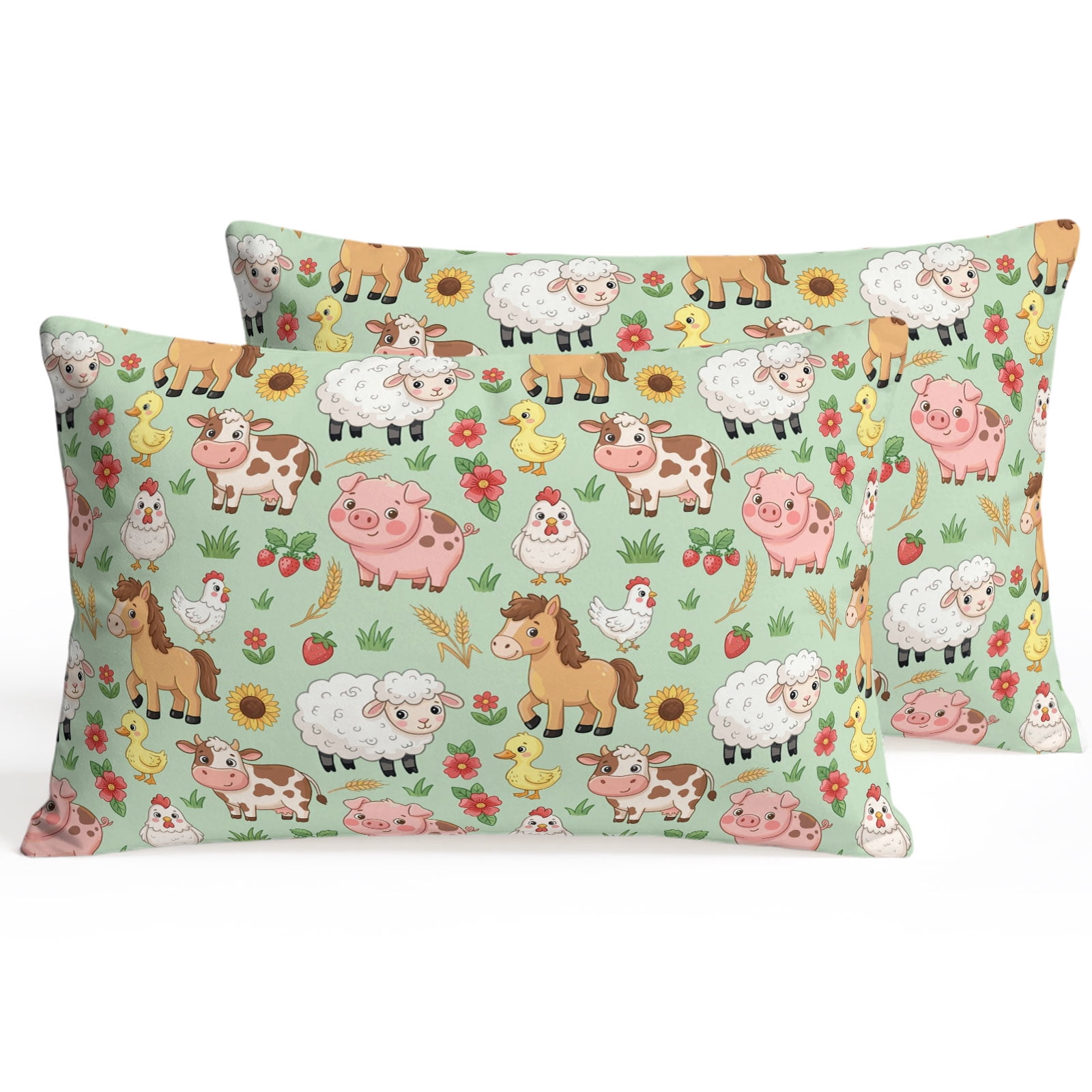 Cartoon Animals Lumbar Pillow Covers 12 x 20 Inch Pillow Covers Set of ...