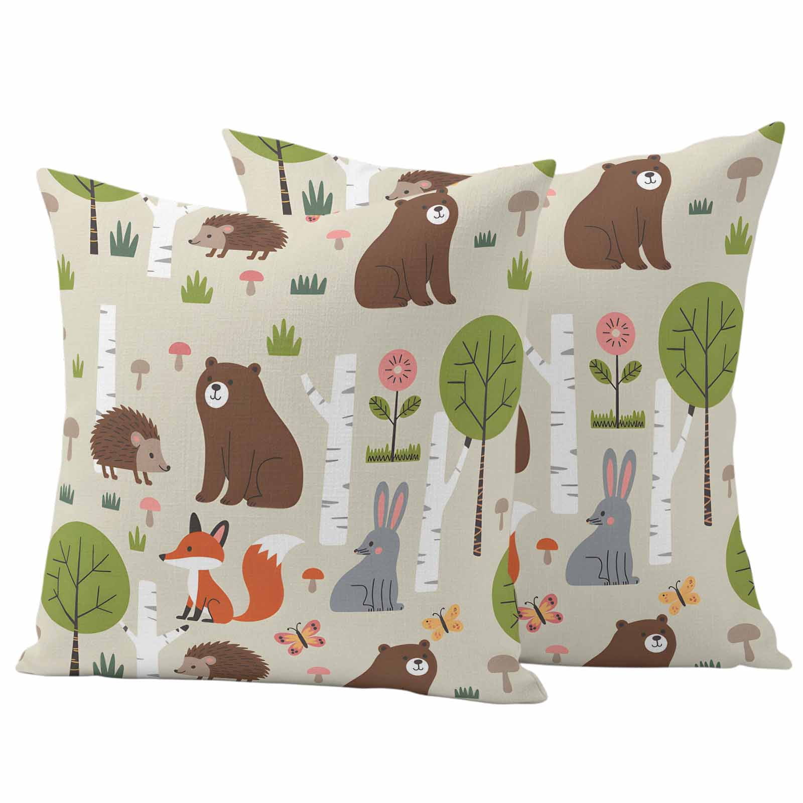 Cartoon Animals Outdoor Pillow Covers Set of 2 Cute Cartoon Bear Fox ...