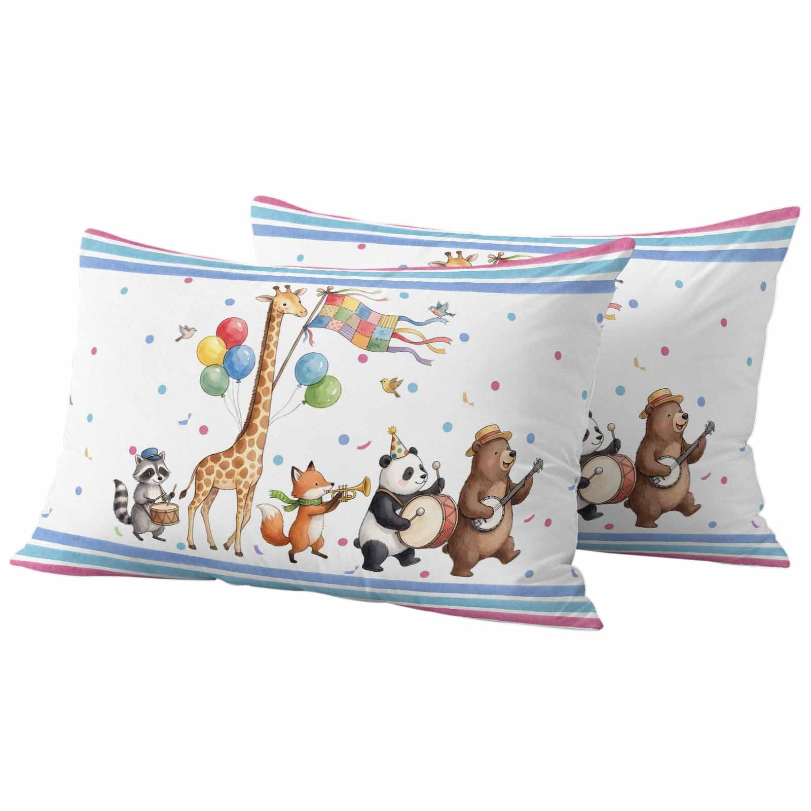 Cartoon Animals Outdoor Pillow Covers Set of 2 Giraffes Pandas Raccoons ...
