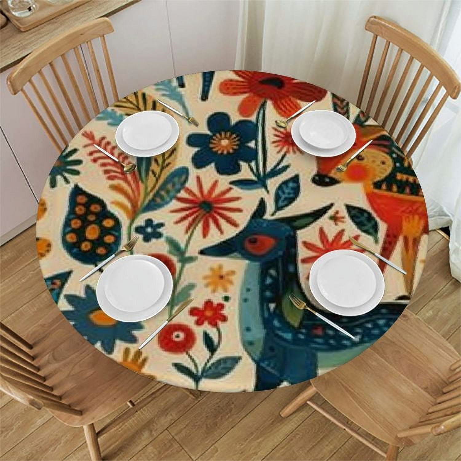 Cartoon Animals Pattern Round decorative tablecloth can be washed and ...