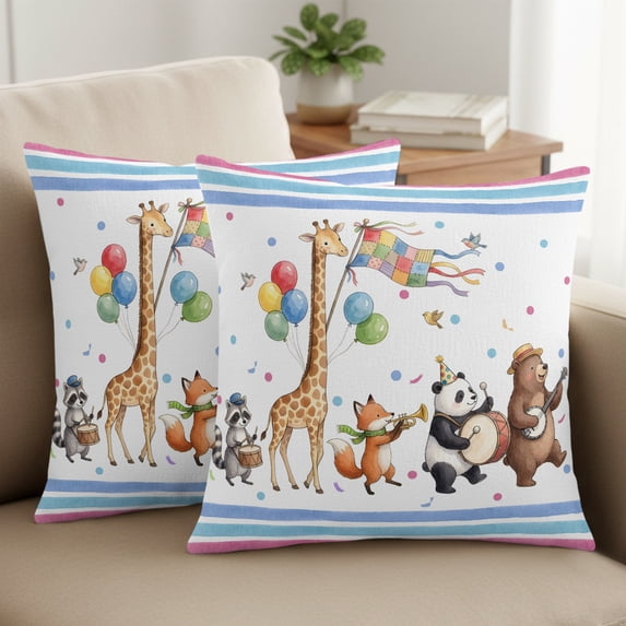 Cartoon Animals Pillow Covers Set of 2, Giraffes Pandas Raccoons Bear ...