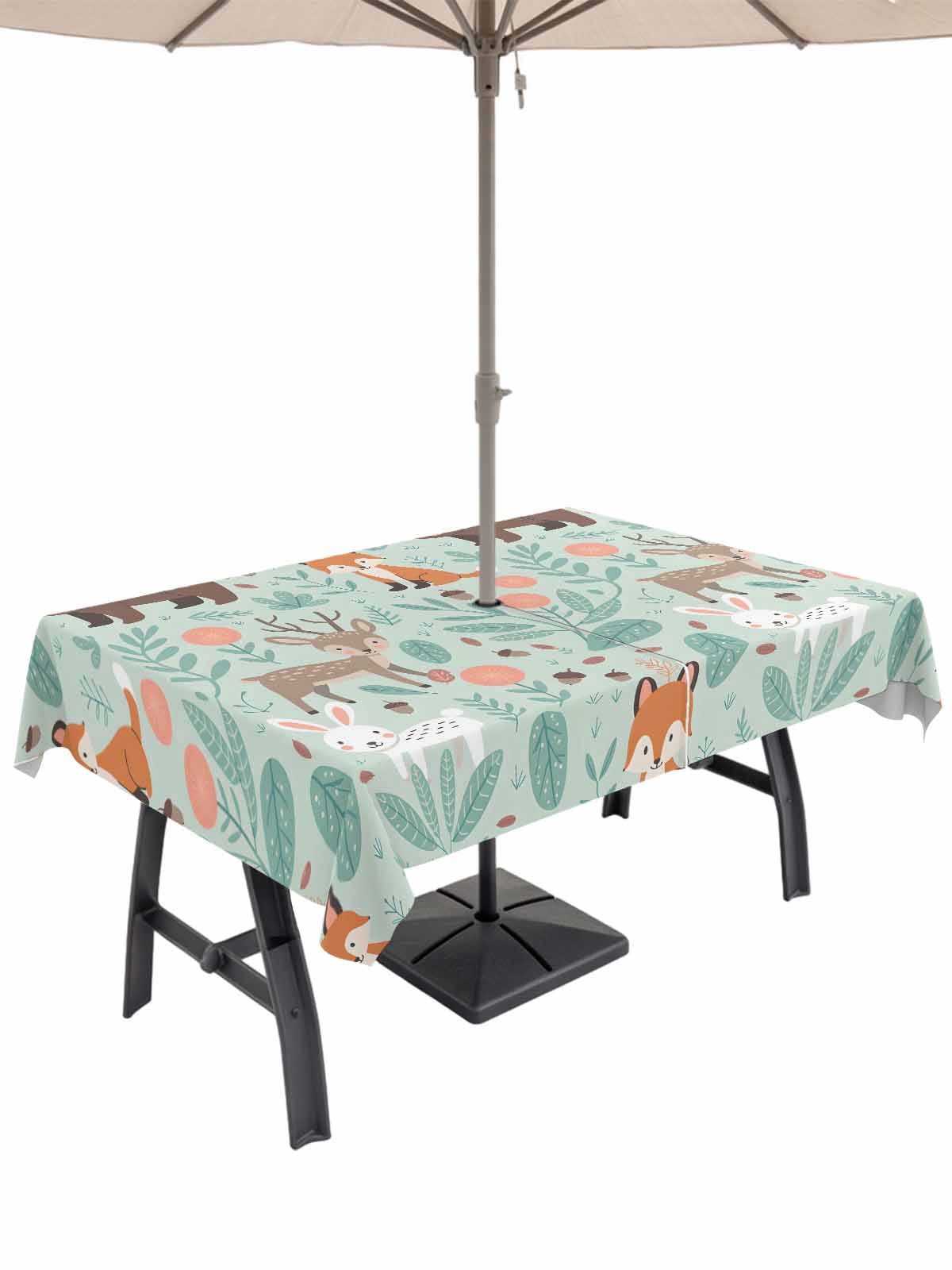Cartoon Animals Rectangle Outdoor Tablecloth with Umbrella Hole Cute ...