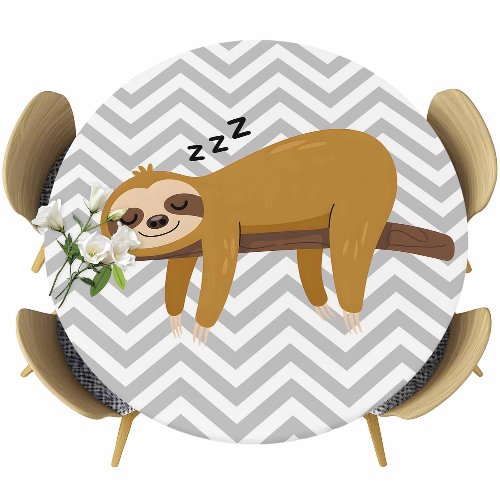 Cartoon Animals Round Fitted Tablecloth with Elastic Edge, Brown ...