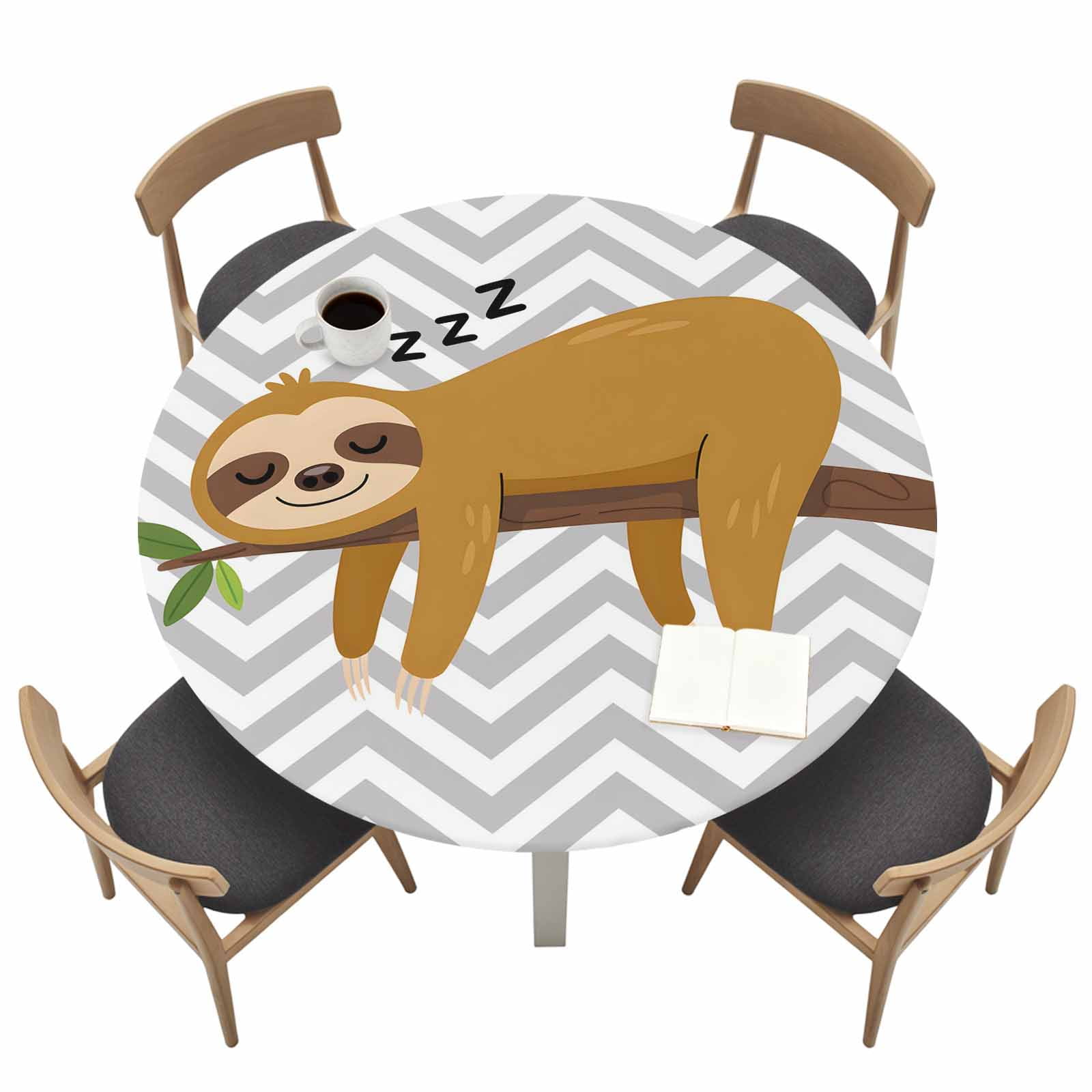Cartoon Animals Round Fitted Tablecloth with Elastic Edge Brown ...