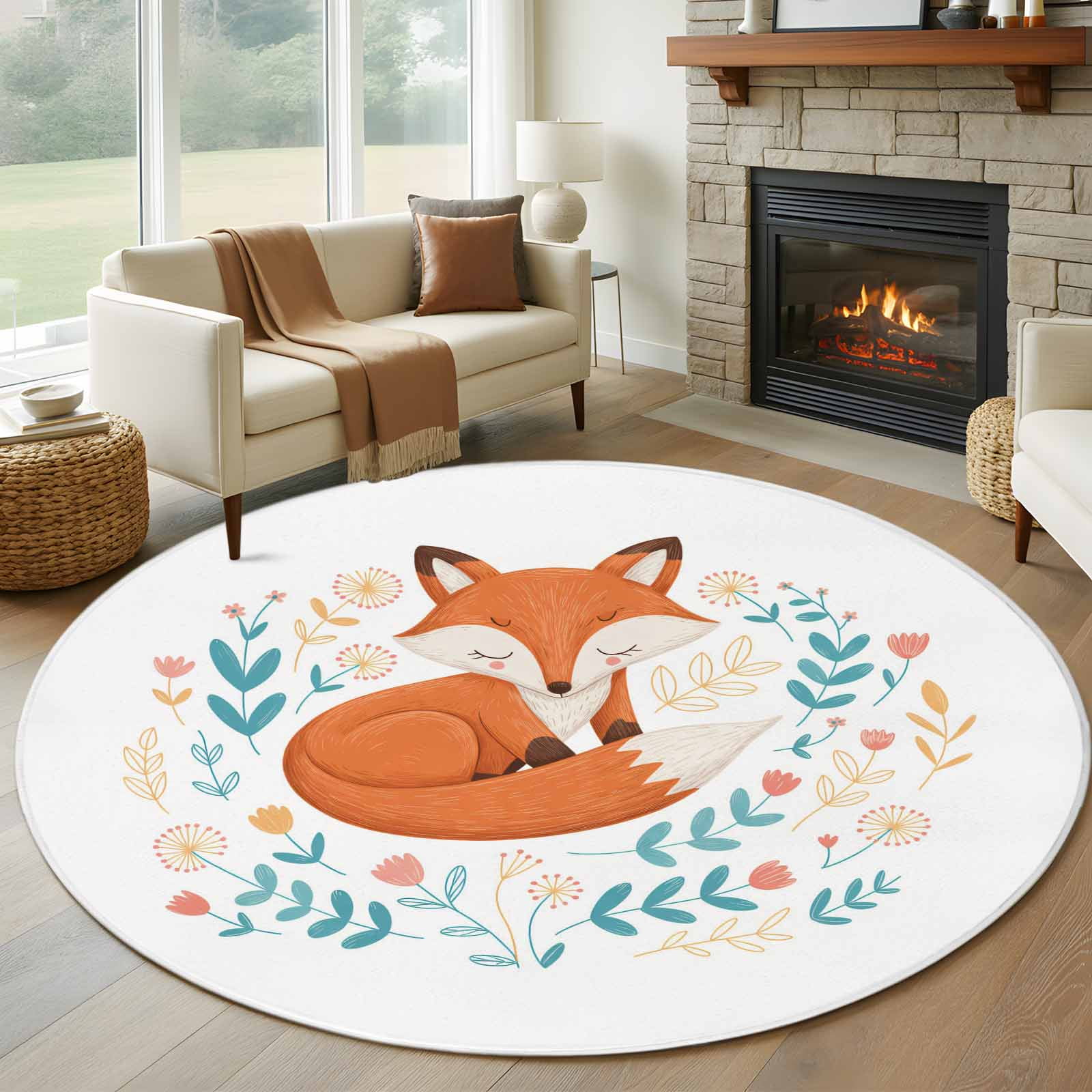 Cartoon Animals Round Rug 5ft Washable Circle Kitchen Rugs Non Slip ...