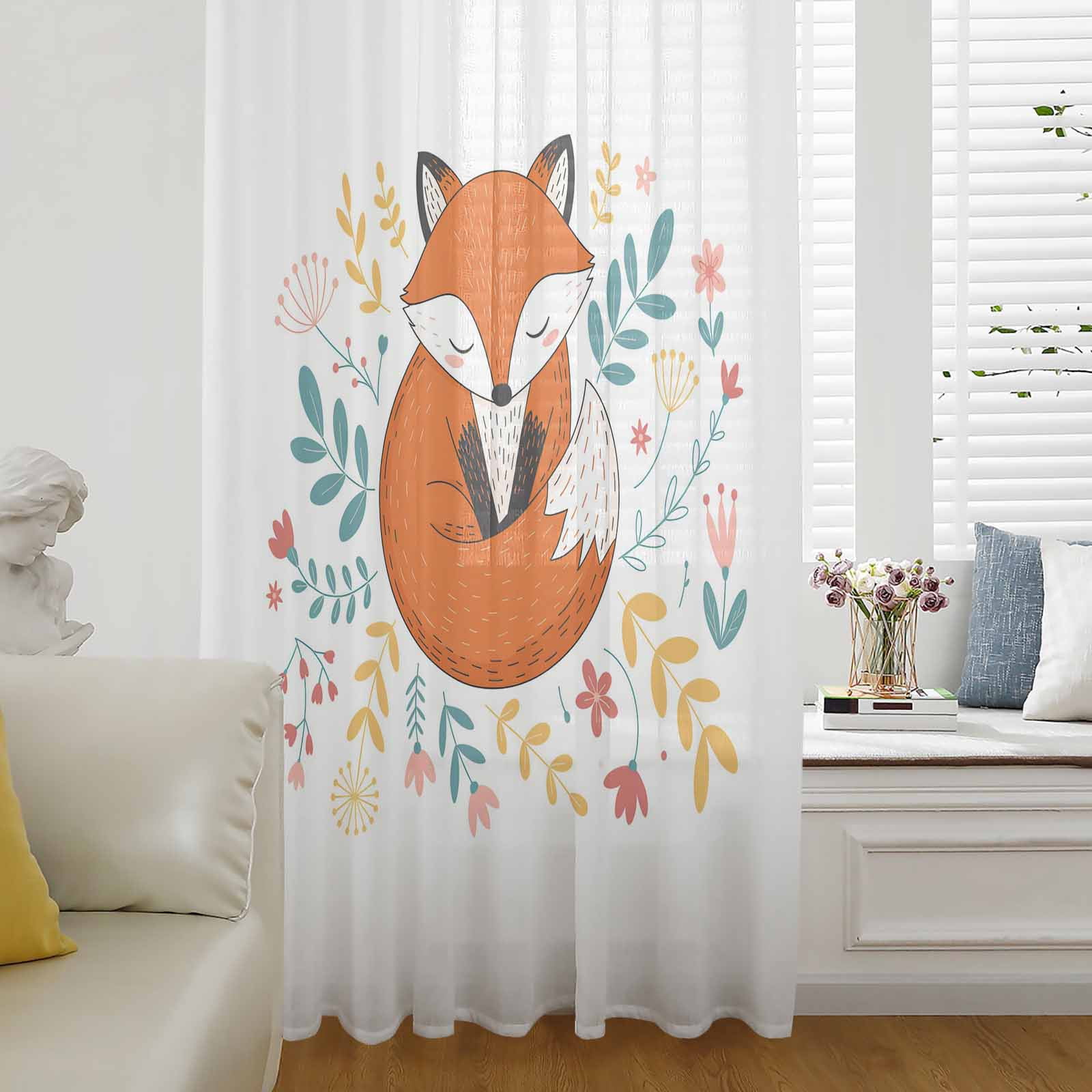 Cartoon Animals Semi Sheer Curtains Drapes for Living Room, Bedroom ...