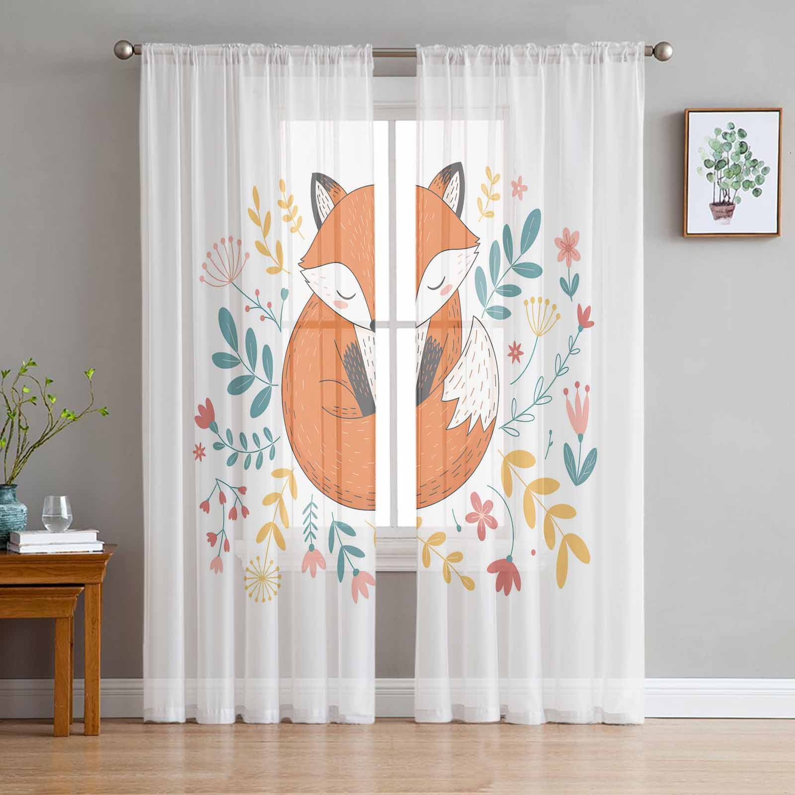 Cartoon Animals Sheer Curtains 63 Inch Length 2 Panels Set, Semi ...