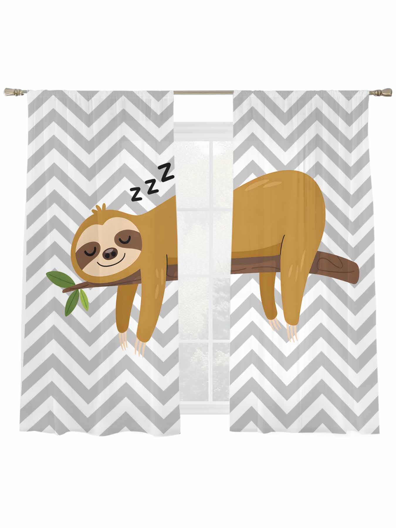 Cartoon Animals Sheer Curtains for Living Room Bedroom, Brown Sleeping ...
