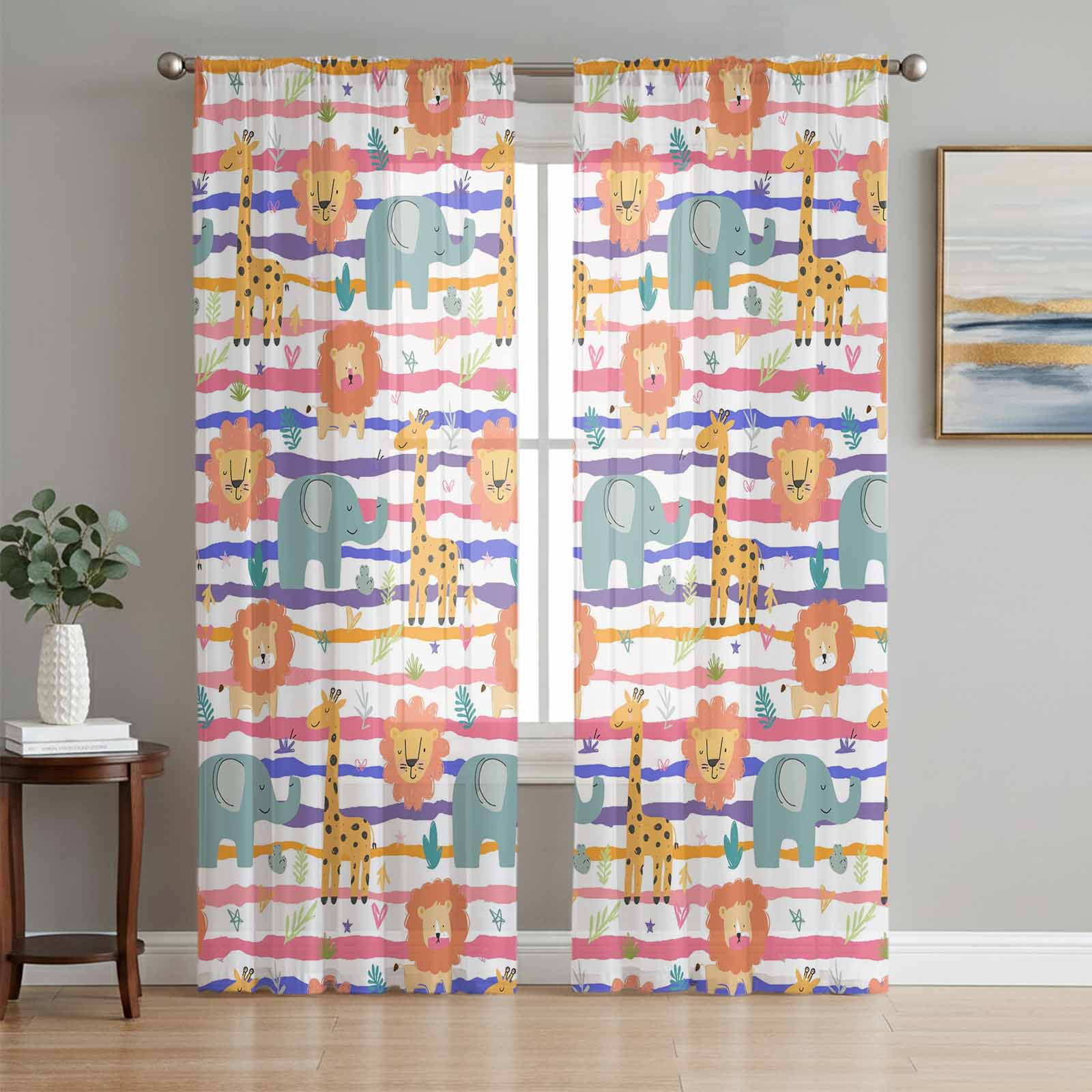 Cartoon Animals Sheer Curtains for Living Room Bedroom Funny Lions ...