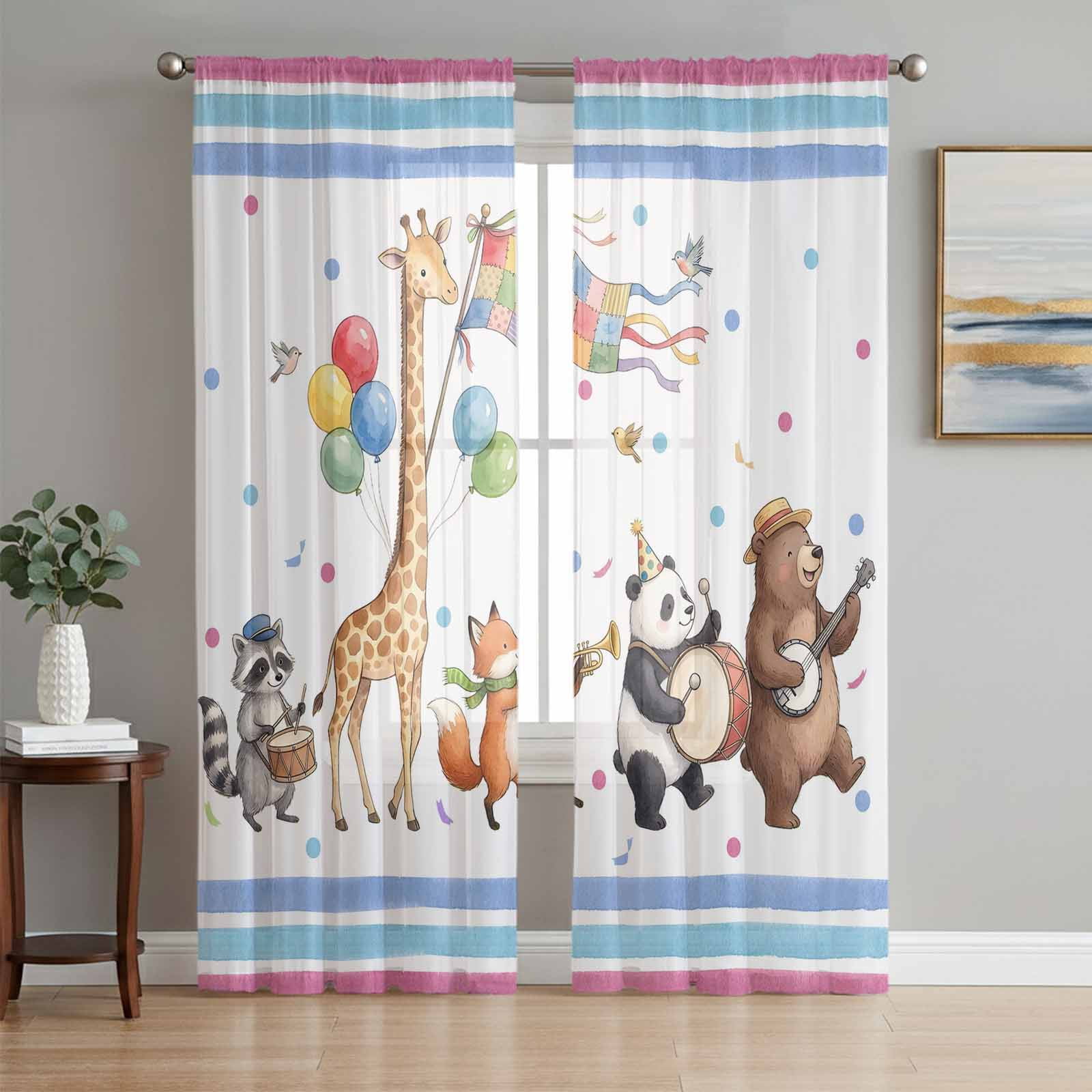 Cartoon Animals Sheer Curtains for Living Room Bedroom Modern Forest ...