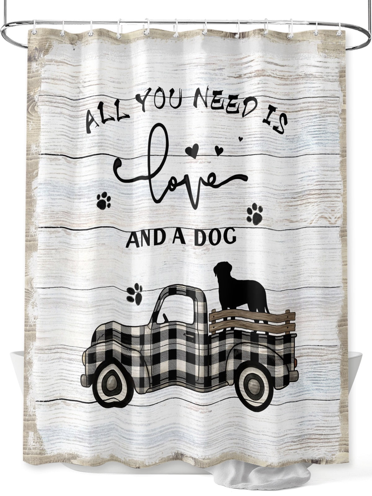 Cartoon Animals Shower Curtain 48"W x 72"L Vintage Dogs Claws Trucks ...