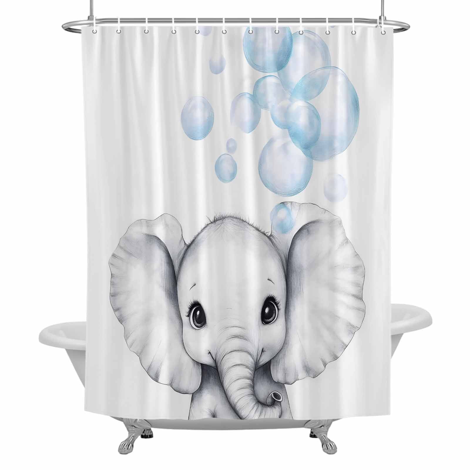 Cartoon Animals Shower Curtain, Modern Sweet Big Ears Elephant ...