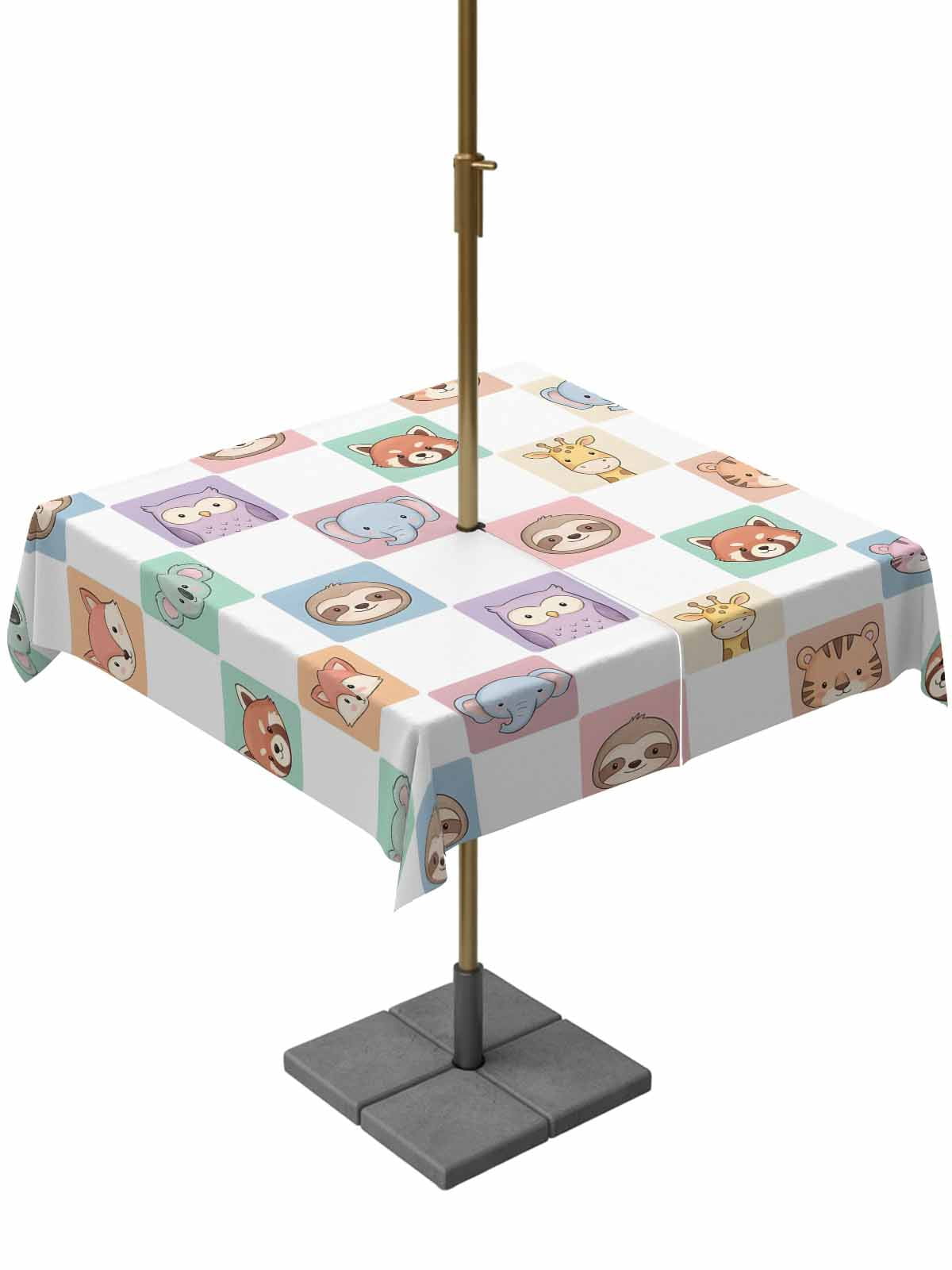 Cartoon Animals Square Outdoor Tablecloth with Umbrella Hole Elephants ...