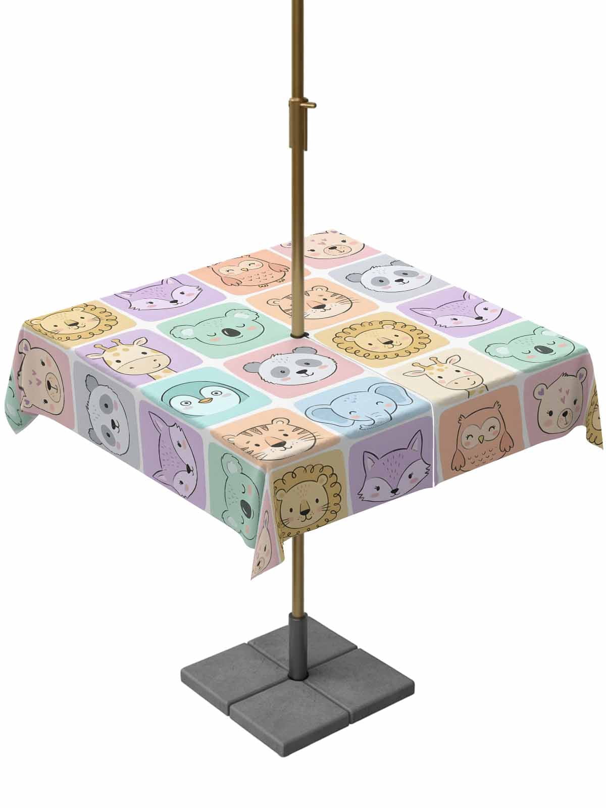 Cartoon Animals Square Outdoor Tablecloth with Umbrella Hole Tiger ...
