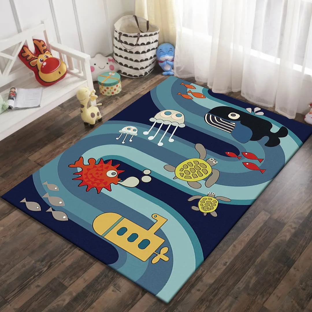 Cartoon Animals Style Carpet Kids Bedroom Crawling Rug Anti-slip ...