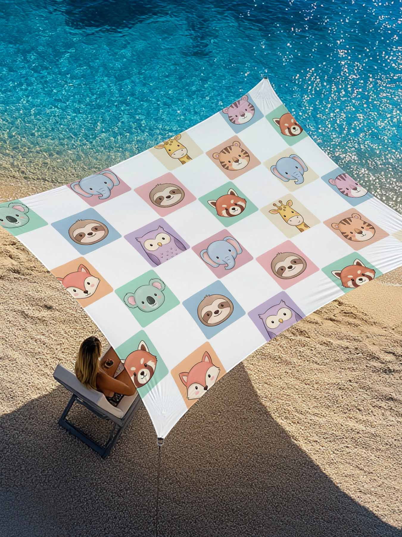 Cartoon Animals Sun Shade Sail 14' x 18', Elephants Foxes Tiger Giraffe ...