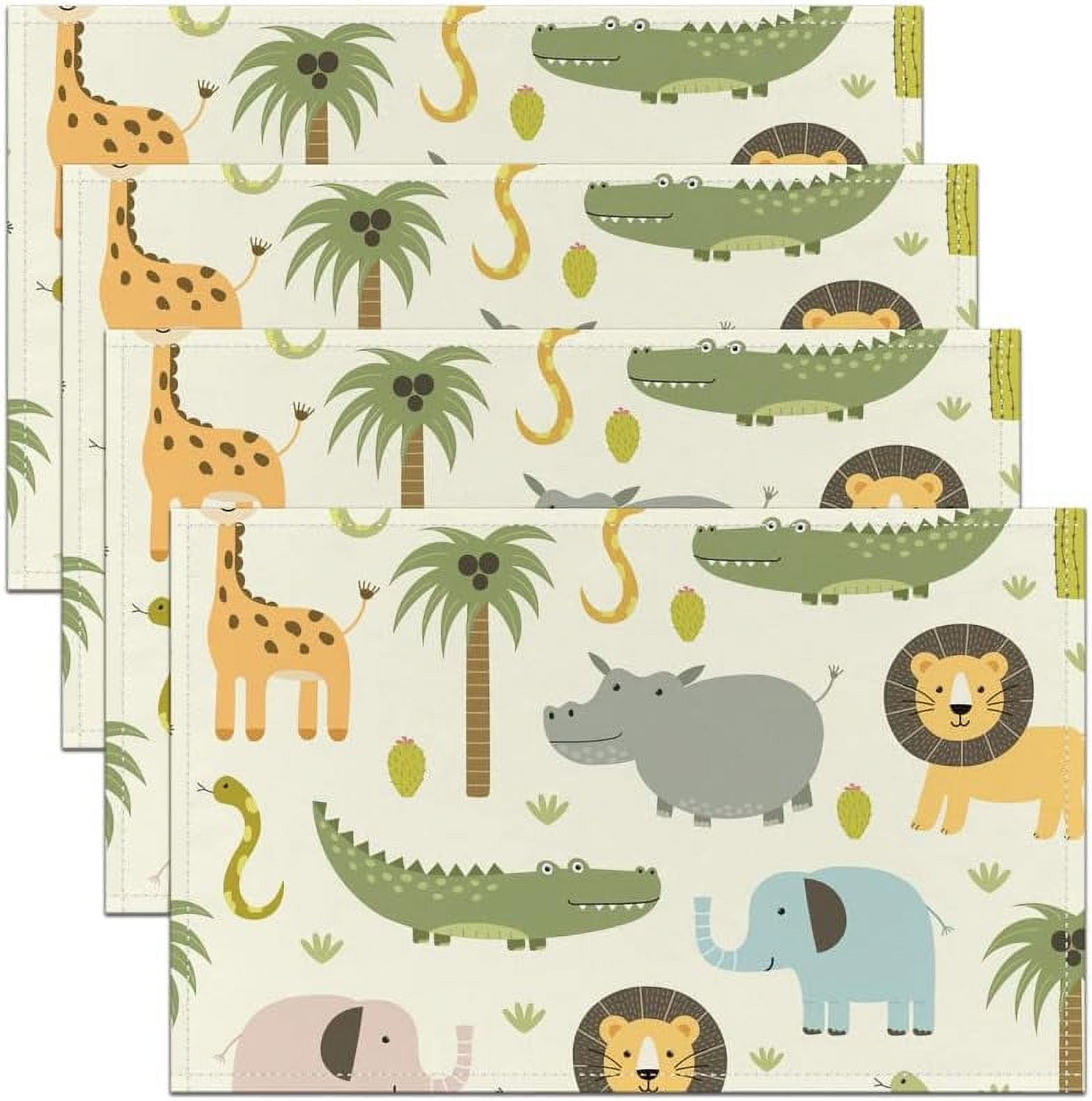 Cartoon Animals Table Place Mats 18"x12" Cute Elephant Giraffe Placemat ...