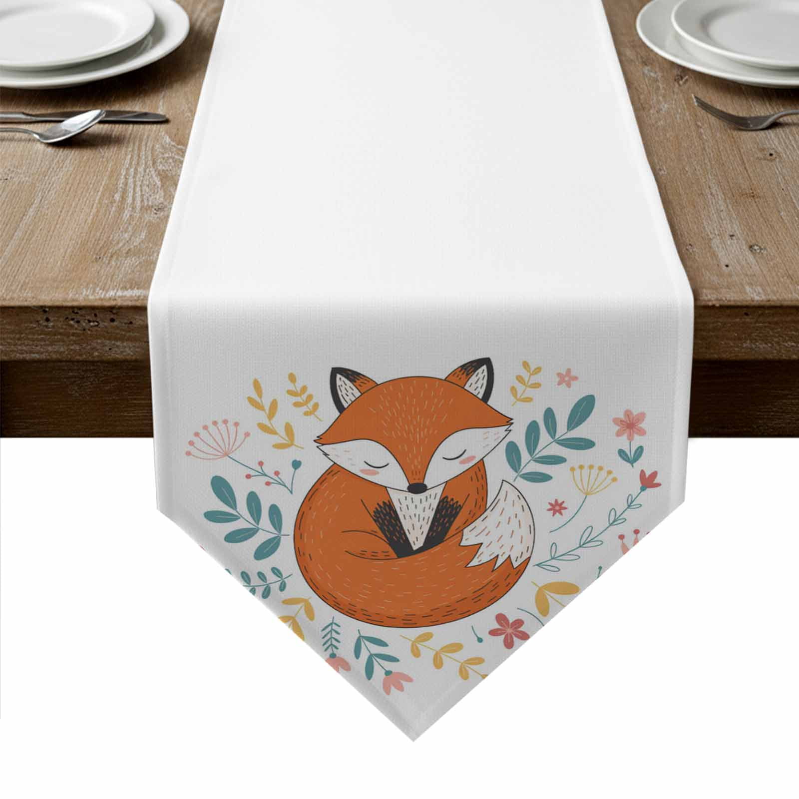 Cartoon Animals Table Runner Linen Burlap Table Runner 60 Inches Long ...