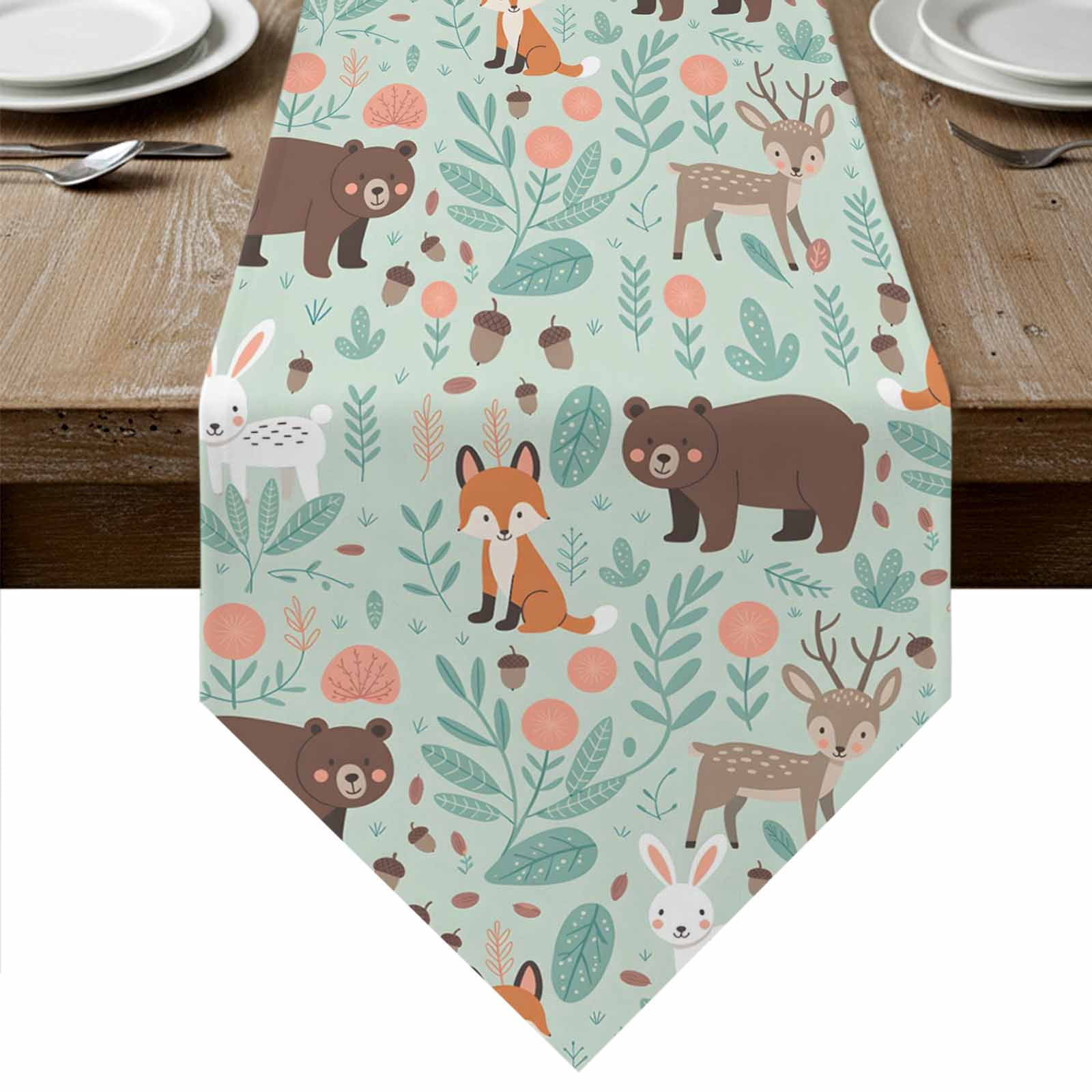 Cartoon Animals Table Runner Linen Burlap Table Runner 90 Inches Long ...