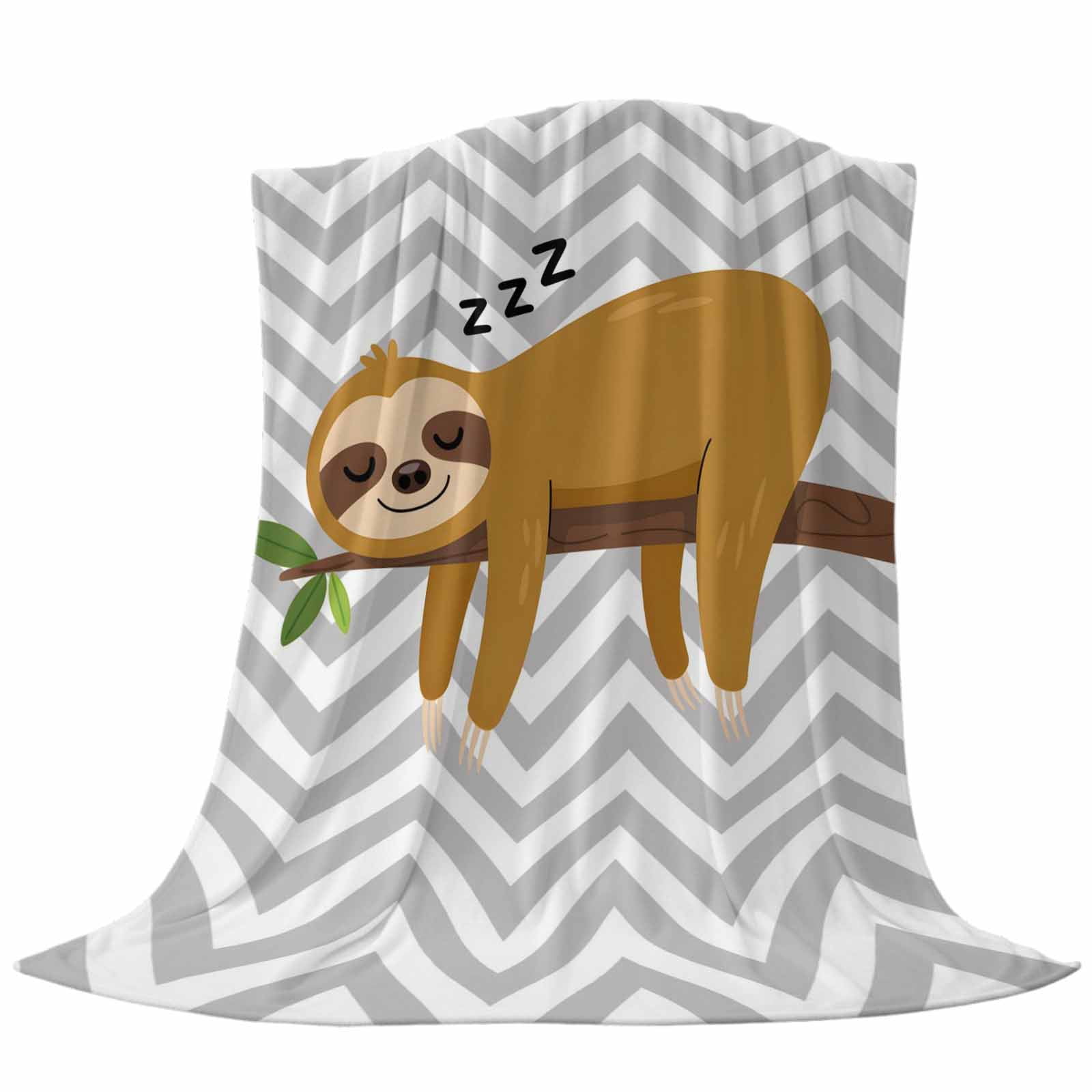 Cartoon Animals Throw Flannel Blanket Brown Sleeping Lazy Sloths Grey ...