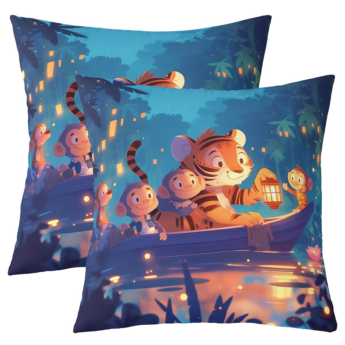 Cartoon Animals Throw Pillow Covers 18x18 Inch Jungle Lake Adventure ...