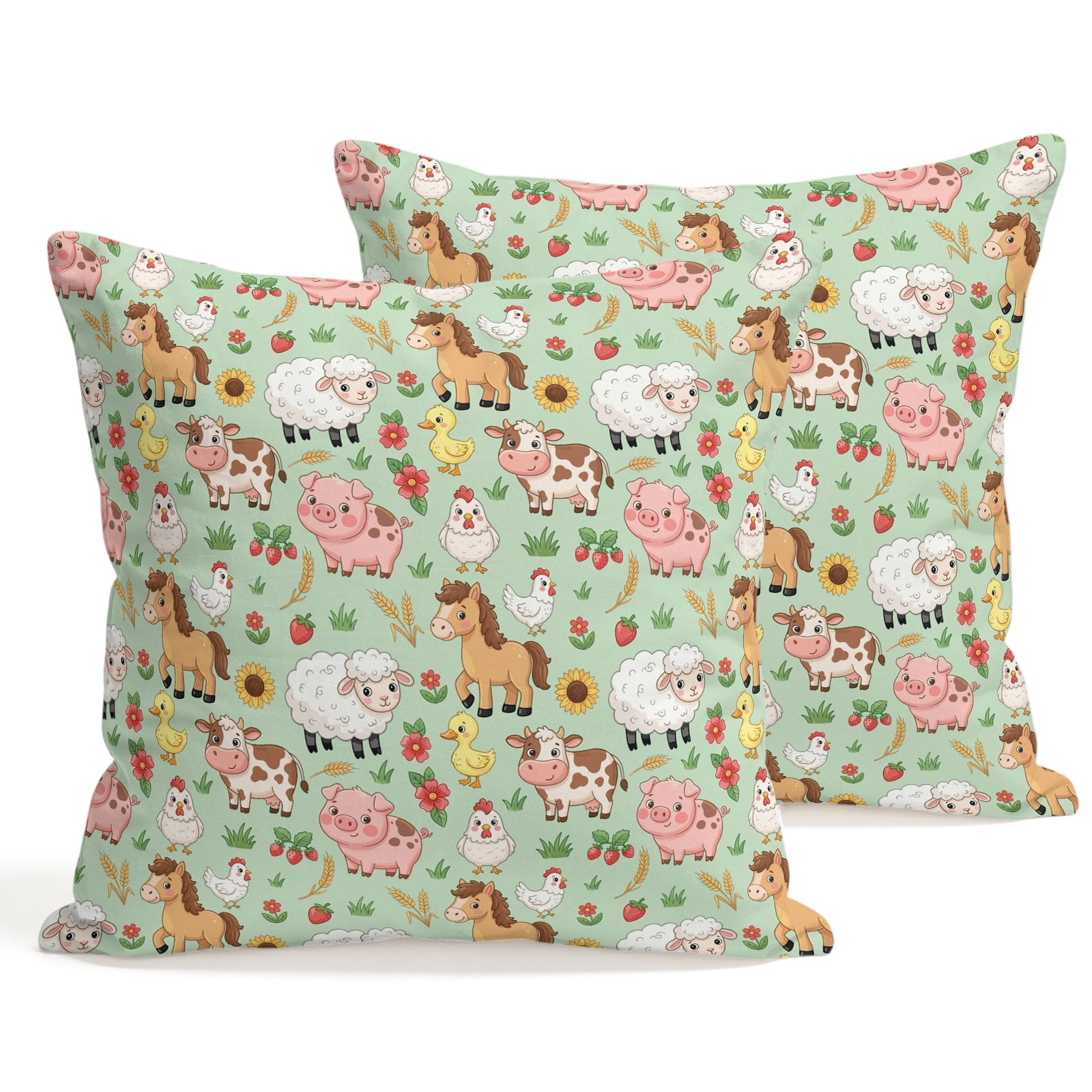 Cartoon Animals Throw Pillow Covers 20 x 20 Inch Pillow Covers Set of 2 ...