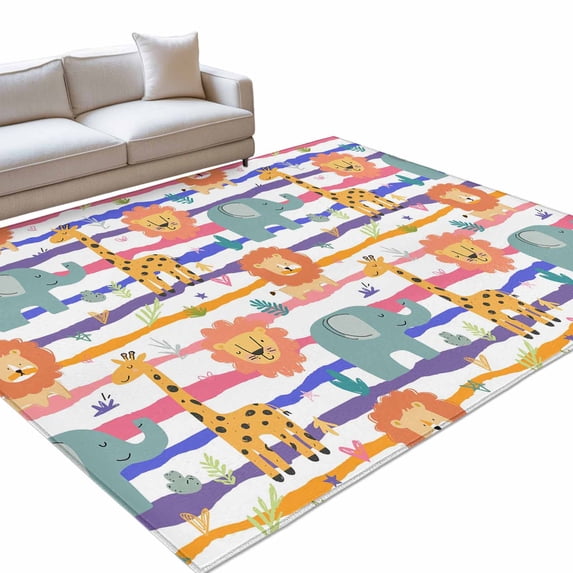 Cartoon Animals Washable Rug 6x9 Area Rug for Living Room Bedroom Non ...