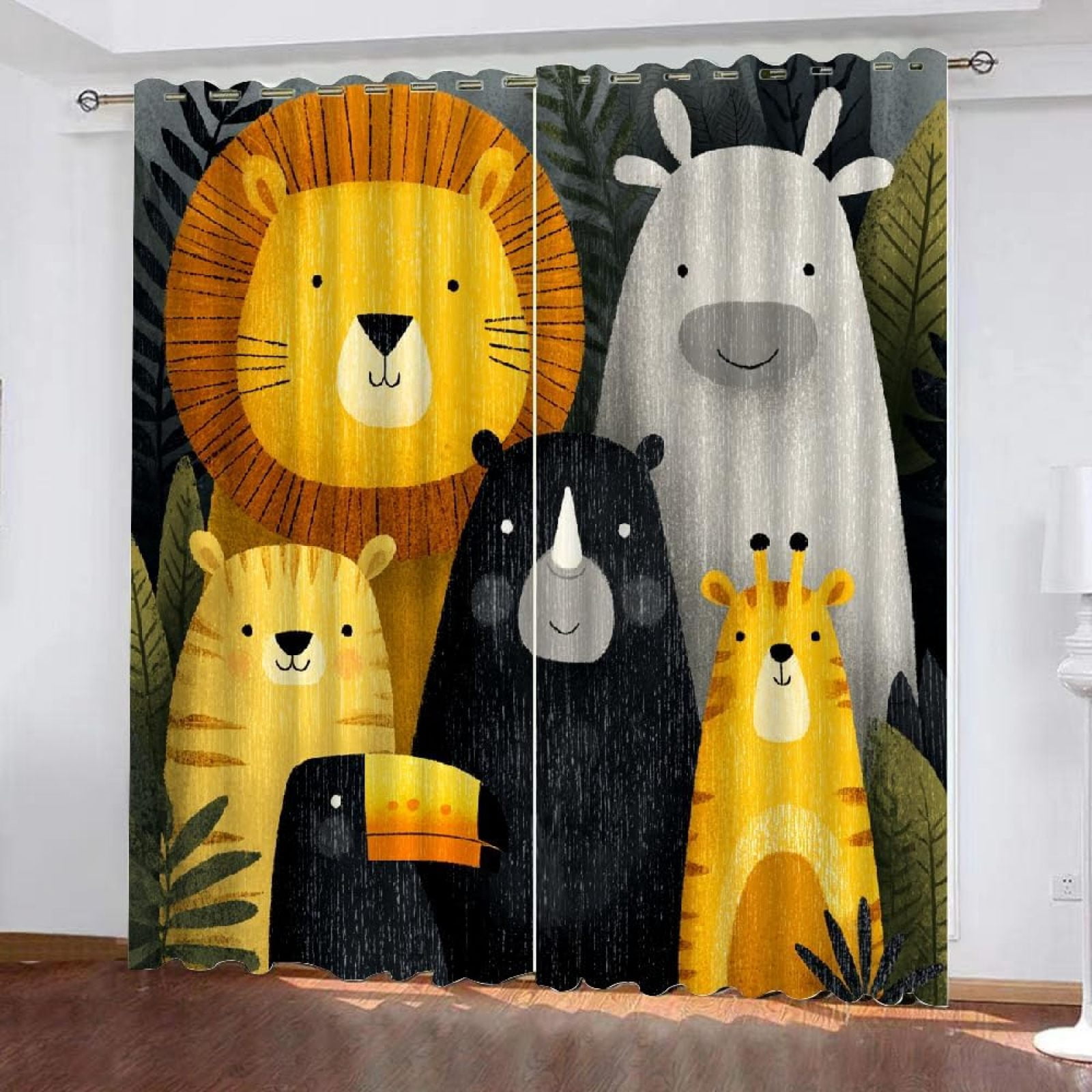 Cartoon AnimalsDarkening Drapes Jungle Wild Animals Lion Rhino 3D ...