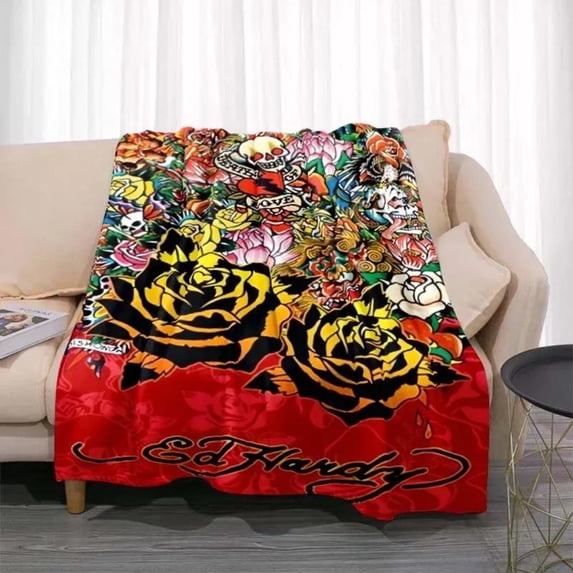 Cartoon Anime Blanket TattooTiger Skull Blanket Living Room Bedroom ...