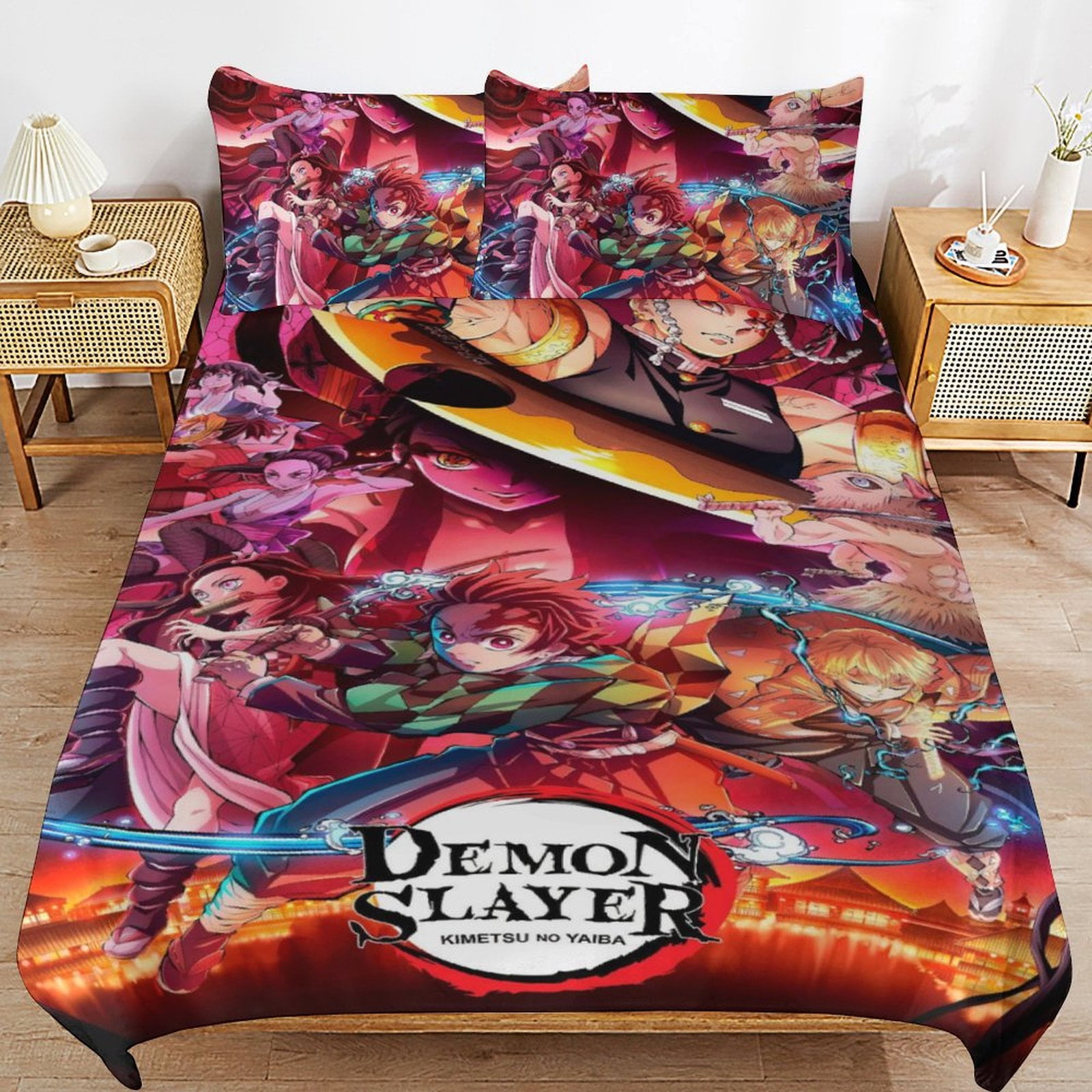 Cartoon Anime Demon Slayer Thickened Bed 3 Pieces Set With Pillow Shams ...