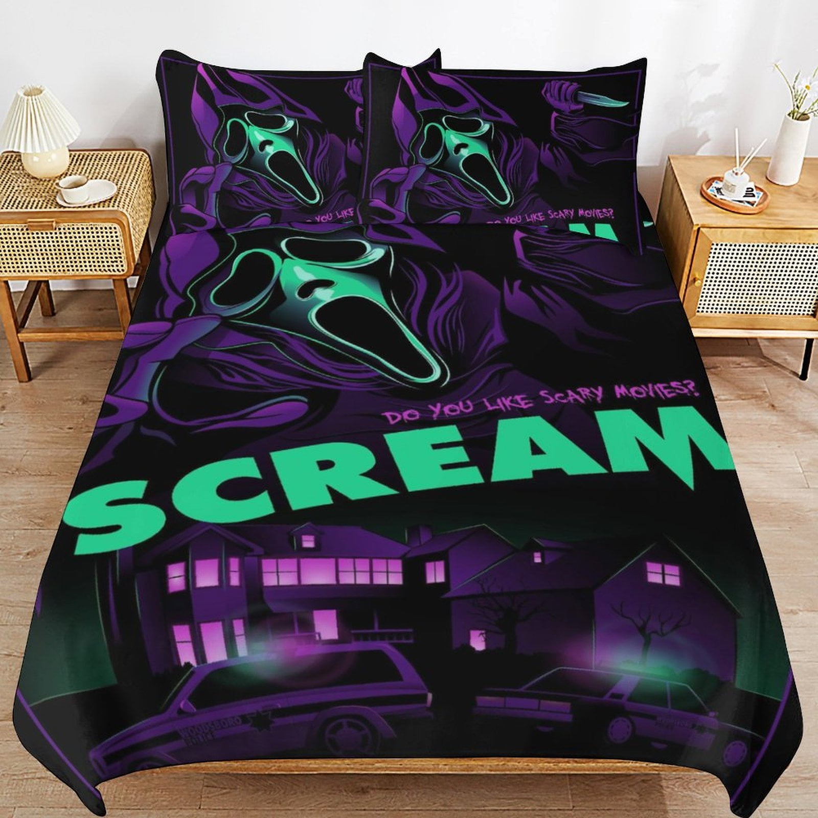 Cartoon Anime Horror Ghostface Scream Thickened Bed 3 Pieces Set With ...