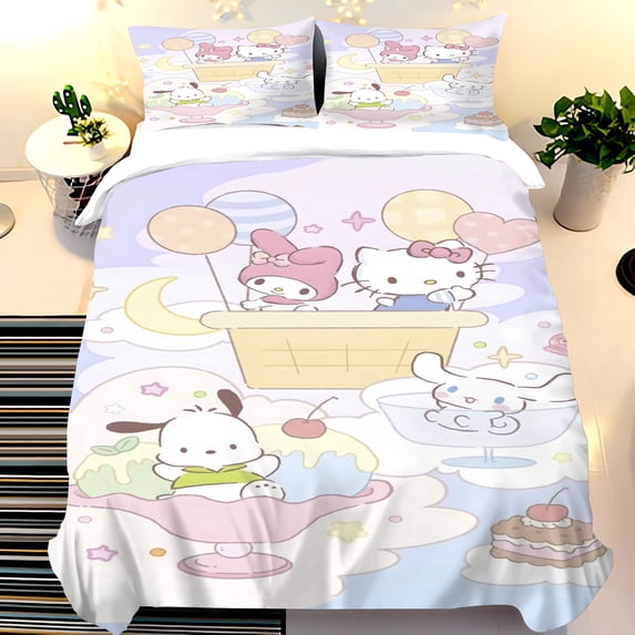 Cartoon Anime Kuromi Hello Kitty Duvet Cover Melody Bedding Set ...