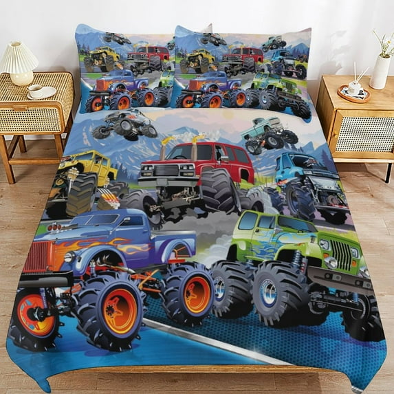 Cartoon Anime Monster Truck Jam Thickened Bed 3 Pieces Set With Pillow ...