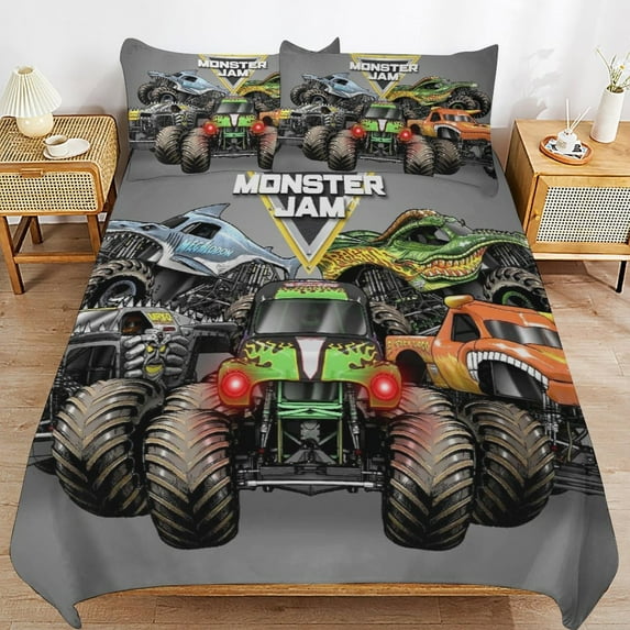 Cartoon Anime Monster Truck Jam Thickened Bed 3 Pieces Set With Pillow ...
