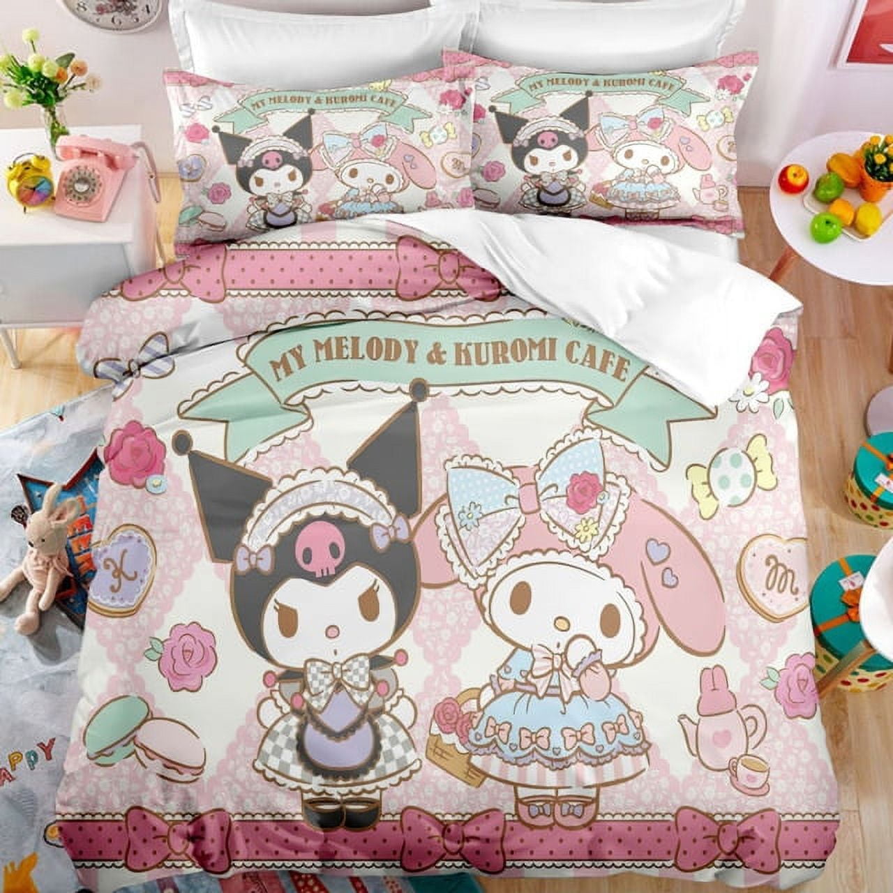 Cartoon Anime Sanrio Bedding Set Cute Kuromi Melody Quilt Cover