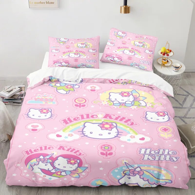 Cartoon Anime Sanrio Bedding Set Hello Kitty Quilt Duvet Cover ...