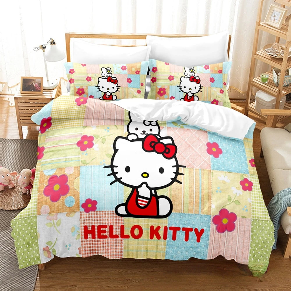 Cartoon Anime Sanrio Bedding Set Kawaii Hello Kitty Quilt Cover Duvet ...
