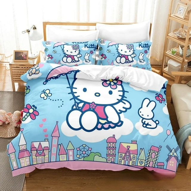 Cartoon Anime Sanrio Bedding Set Kawaii Hello Kitty Quilt Cover Duvet ...