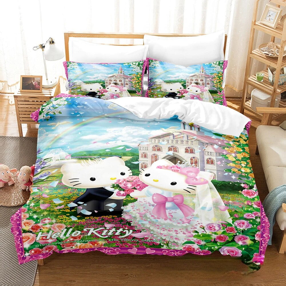 Cartoon Anime Sanrio Bedding Set Kawaii Hello Kitty Quilt Cover Duvet ...