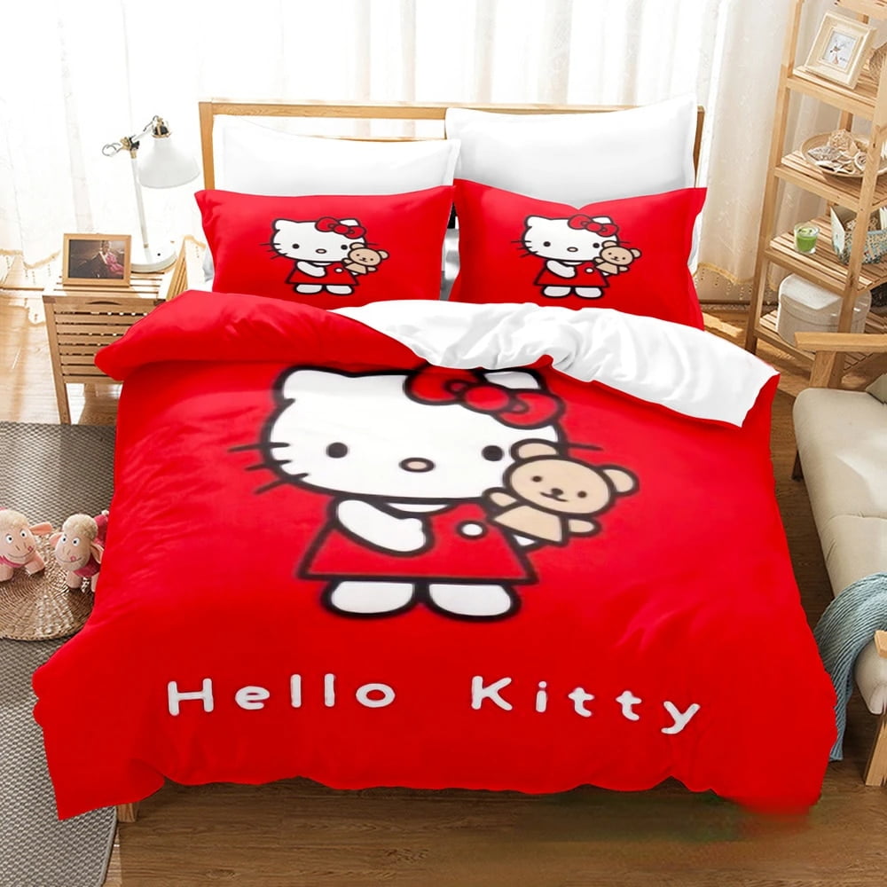 Cartoon Anime Sanrio Bedding Set Kawaii Hello Kitty Quilt Cover Duvet ...