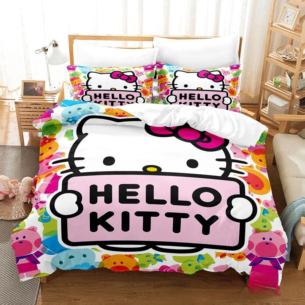 Cartoon Anime Sanrio Bedding Set Kawaii Hello Kitty Quilt Cover Duvet ...